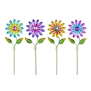 venniy 4 pcs metal flower garden stakes, 16.3inch outdoor garden decor metal flower stick for patio, lawn, yard, pathway