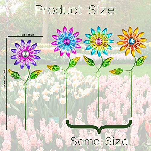 Venniy 4 Pcs Metal Flower Garden Stakes, 16.3inch Outdoor Garden Decor Metal Flower Stick for Patio, Lawn, Yard, Pathway