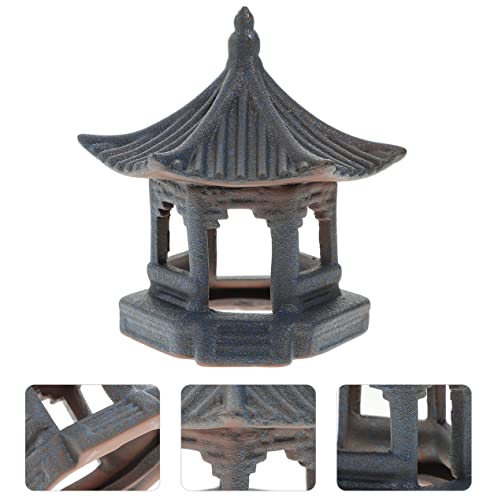 Amosfun Mini Pagoda Statue Miniature Ceramic Pagoda Hexagon Decor Mini Japanese Fairy Garden Figurines for Zen Garden Bonsai Decor