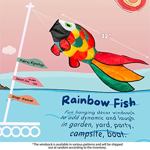 emma kites Cute Rainbow Fish Windsock Spinner Spiral 32-inch