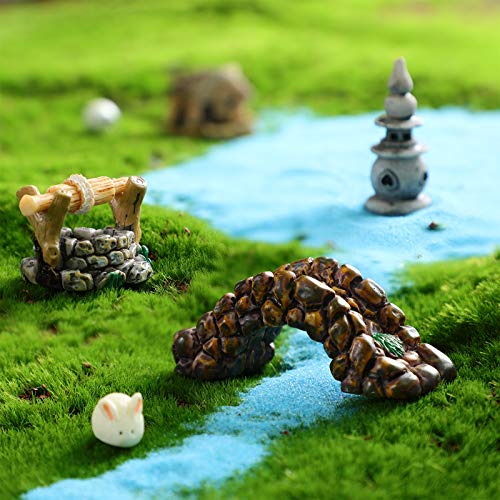 12 Pcs Fairy Garden Accessories Miniature Garden Bridge Figurines Mini Lighthouse Water Well Bridge Figurines Miniature Pond Lawn Garden Ornament Figurines for DIY Craft Garden Decor(Classic Style)