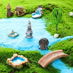 12 Pcs Fairy Garden Accessories Miniature Garden Bridge Figurines Mini Lighthouse Water Well Bridge Figurines Miniature Pond Lawn Garden Ornament Figurines for DIY Craft Garden Decor(Classic Style)