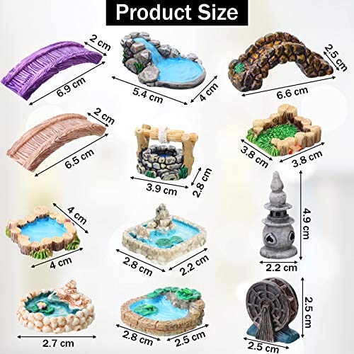 12 Pcs Fairy Garden Accessories Miniature Garden Bridge Figurines Mini Lighthouse Water Well Bridge Figurines Miniature Pond Lawn Garden Ornament Figurines for DIY Craft Garden Decor(Classic Style)