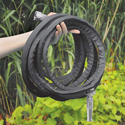 Aqua Joe AJFJH25-PRO Fiberjacket Garden Hose w/Metal Fittings and Twist Nozzle, 600 Max PSI Rating