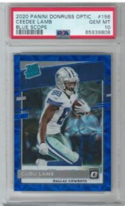 psa gem mint 10 2020 panini donruss optic ceedee lamb blue scope prizm refractor rated rookie card