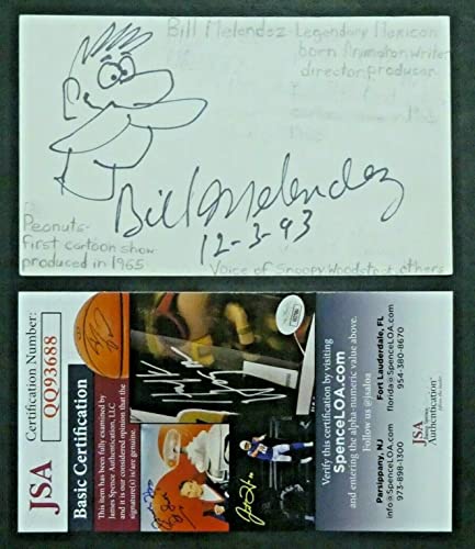 Bill Melendez Famous Cartoon Artist Signed 3x5 Sketch Card with JSA COA