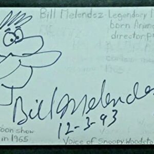 Bill Melendez Famous Cartoon Artist Signed 3x5 Sketch Card with JSA COA