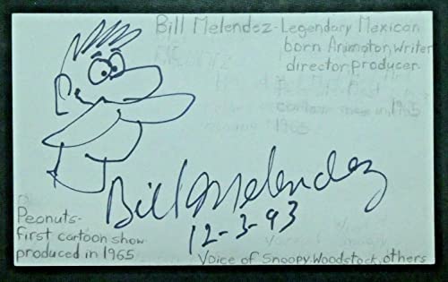 Bill Melendez Famous Cartoon Artist Signed 3x5 Sketch Card with JSA COA