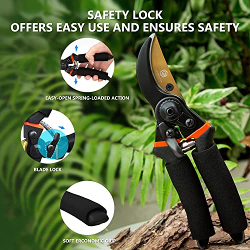 LF Likefair 8.5" Pruning Shears,Garden Shears, Garden Scissors,Professional Bypass Pruner Hand Shears, Tree Trimmers Secateurs, Hedge & Garden Shears, Clippers for Plants, Gardening, Garden Tools