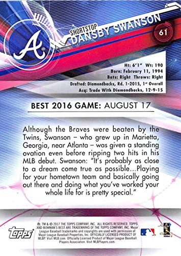 2017 Bowman's Best #61 Dansby Swanson Atlanta Braves Rookie Baseball Card