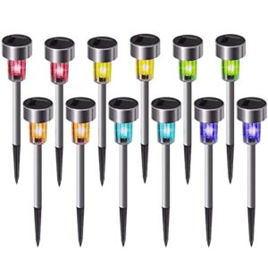 dream master solar lights outdoor waterproof, stainless steel led landscape lighting solar powered outdoor lights solar garden lights for pathway, walkway, patio, yard, lawn – 12 pack (multicolor)