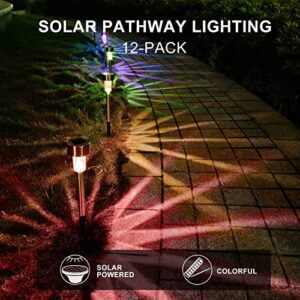 Dream Master Solar Lights Outdoor Waterproof, Stainless Steel LED Landscape Lighting Solar Powered Outdoor Lights Solar Garden Lights for Pathway, Walkway, Patio, Yard, Lawn - 12 Pack (Multicolor)