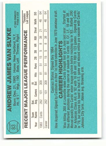 1984 Donruss #83 Andy Van Slyke NM+++ RC Rookie St. Louis Cardinals Baseball