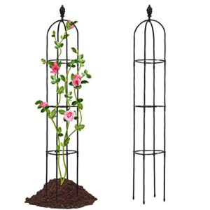 lalahoni garden trellis for climbing plants outdoor, rustproof plant trellis support for potted climbing flowers vegetable vine indoor outdoor, 6ft tall obelisk rose garden trellis black 1pc