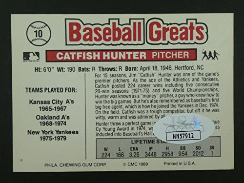 Catfish Hunter Signed Baseball Card with JSA COA