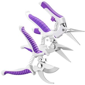 garden pruning shears,gardening tools bypass hand pruner stainless steel gardening scissor,tree cutter clippers secateur trimmer kit set of 3,purple