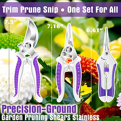 Garden Pruning Shears,Gardening Tools Bypass Hand Pruner Stainless Steel Gardening Scissor,Tree Cutter Clippers Secateur Trimmer Kit Set of 3,Purple