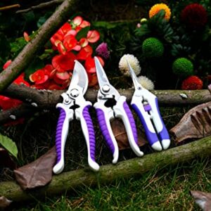 Garden Pruning Shears,Gardening Tools Bypass Hand Pruner Stainless Steel Gardening Scissor,Tree Cutter Clippers Secateur Trimmer Kit Set of 3,Purple