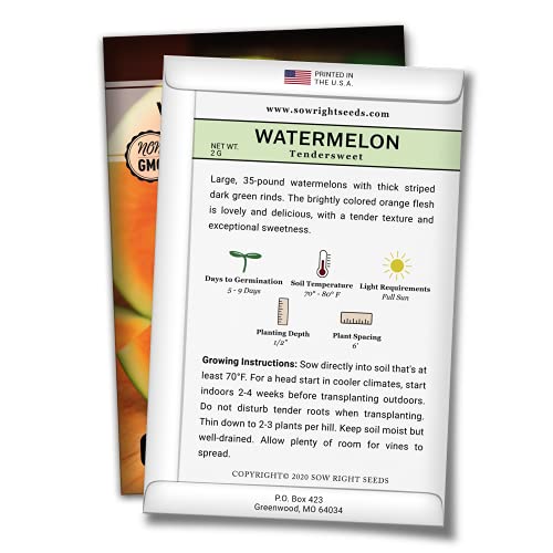 Sow Right Seeds - Watermelon Seed Collection for Planting - Crimson Sweet, Allsweet, Sugar Baby, Tendersweet, and Golden Midget Melon Seeds - Non-GMO Heirloom Seeds to Plant a Home Vegetable Garden