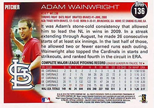 2010 Topps #136 Adam Wainwright St. Louis Cardinals MLB Baseball Card NM-MT