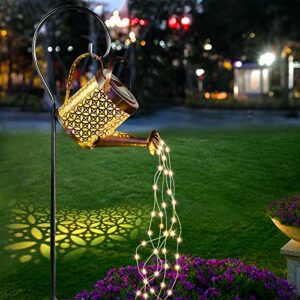 ledeak solar watering can light, solar fairy lights outdoor waterproof, hanging solar powered lantern garden art light decor metal waterfall string lights for patio yard pathway plant vine