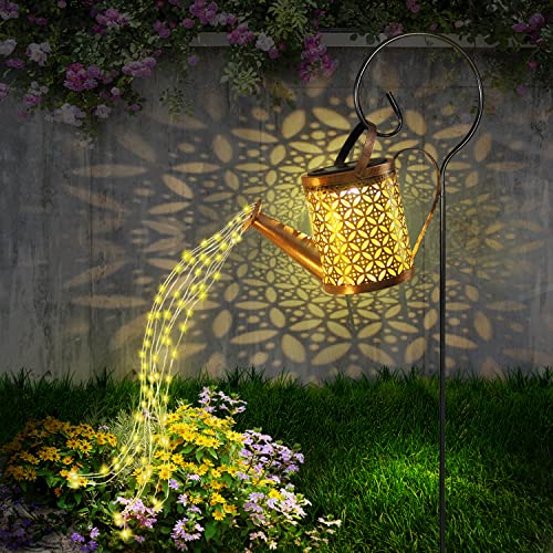 Solar Watering Can with Lights, Outdoor Solar Garden Lights,Garden Decor, Garden Solar Lights Outdoor Decorative Solar Powered,Hanging Lantern Waterproof,Metal Solar Waterfall Lights for Yard Patio