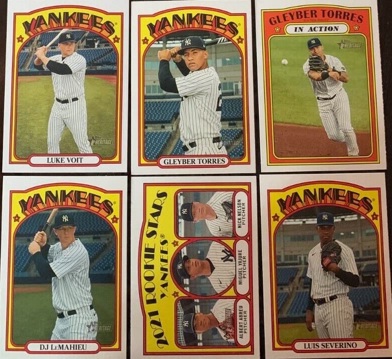 New York Yankees 2021 Topps Heritage Series 21 Card Team Set Featuring Aaron Judge and Gerrit Cole Plus Rookie Cards and Others