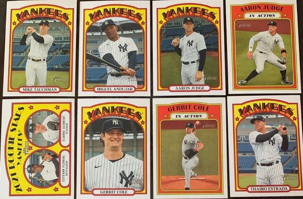 New York Yankees 2021 Topps Heritage Series 21 Card Team Set Featuring Aaron Judge and Gerrit Cole Plus Rookie Cards and Others