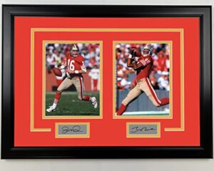 framed joe montana and jerry rice facsimile laser engraved signatures san francisco 49ers 17×23 dual football photo