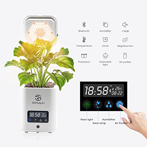 RayGalax Smart Planter for Indoor Plants, 20cm by 20cm Self Watering Pots Indoor Garden Grow Light with LED Table Desk Lamp Clock Humidifier Automatic Hydroponics Kit Planters for Herb, Small Plants