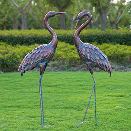 Kircust Garden Statues Patina Heron Decoy, Standing Metal Crane Sculpture for Outdoor Patio Lawn Pond Decoration, 47-Inch Tall (1PC)