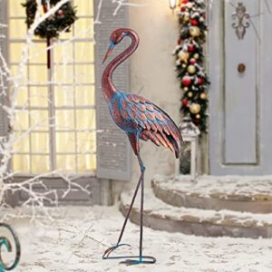 Kircust Garden Statues Patina Heron Decoy, Standing Metal Crane Sculpture for Outdoor Patio Lawn Pond Decoration, 47-Inch Tall (1PC)