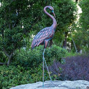 Kircust Garden Statues Patina Heron Decoy, Standing Metal Crane Sculpture for Outdoor Patio Lawn Pond Decoration, 47-Inch Tall (1PC)