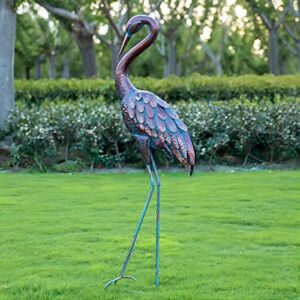 Kircust Garden Statues Patina Heron Decoy, Standing Metal Crane Sculpture for Outdoor Patio Lawn Pond Decoration, 47-Inch Tall (1PC)