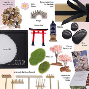 Island Falls Home Zen Garden Kit 11x8in Beautiful Premium Japanese Mini Rock Garden Gift Set. Home, Office Desk Accessories. Zen Sand Garden, 6 Tools, 15 Features. Desktop Meditation Room Decor Tray