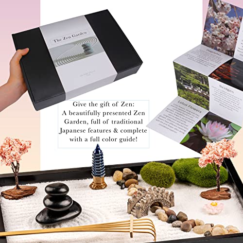 Island Falls Home Zen Garden Kit 11x8in Beautiful Premium Japanese Mini Rock Garden Gift Set. Home, Office Desk Accessories. Zen Sand Garden, 6 Tools, 15 Features. Desktop Meditation Room Decor Tray