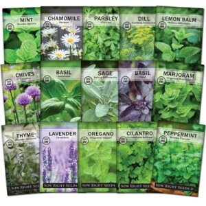 sow right seeds – 15 herb garden seed collection – 15 essential herbs for cooking; non-gmo heirloom seeds; full instructions for planting an easy to grow kitchen garden, indoor or outdoor; great gift…