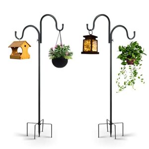 kennedich double shepherds hooks 2 pack bird feeder holder 63″/47″/32″ adjustable, heavy duty outdoor hummingbird feeder stand pole shepherd hooks for hanging plant baskets,lanterns,wedding decor