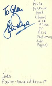 john payne vocalist bassist asia rock band music signed index card jsa coa