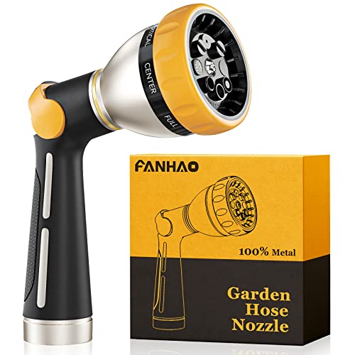 FANHAO Garden Hose Nozzle, 100% Heavy Duty Metal Spray Nozzle with Thumb Control, High Pressure Water Nozzle with 8 Adjustable Spray Patterns for Watering Plants, Washing Cars and Showering Pets