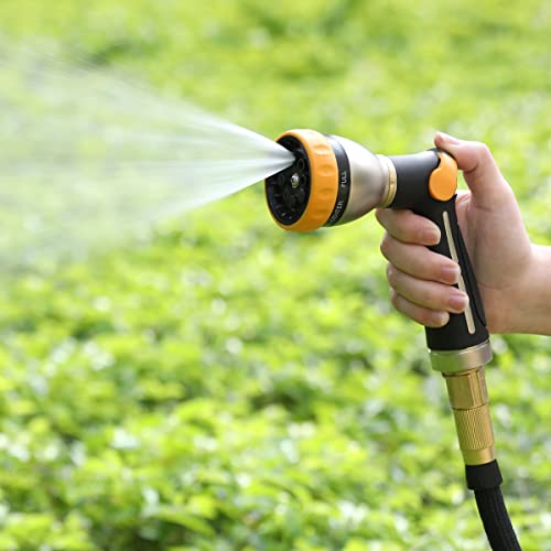 FANHAO Garden Hose Nozzle, 100% Heavy Duty Metal Spray Nozzle with Thumb Control, High Pressure Water Nozzle with 8 Adjustable Spray Patterns for Watering Plants, Washing Cars and Showering Pets