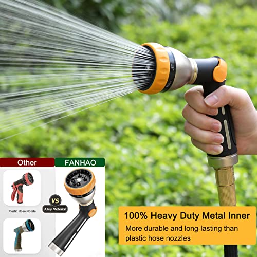 FANHAO Garden Hose Nozzle, 100% Heavy Duty Metal Spray Nozzle with Thumb Control, High Pressure Water Nozzle with 8 Adjustable Spray Patterns for Watering Plants, Washing Cars and Showering Pets