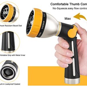 FANHAO Garden Hose Nozzle, 100% Heavy Duty Metal Spray Nozzle with Thumb Control, High Pressure Water Nozzle with 8 Adjustable Spray Patterns for Watering Plants, Washing Cars and Showering Pets