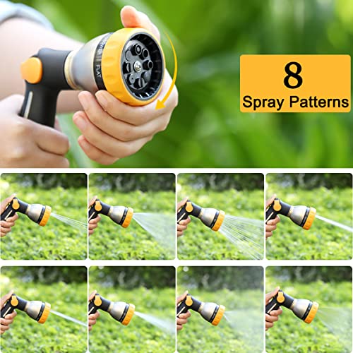 FANHAO Garden Hose Nozzle, 100% Heavy Duty Metal Spray Nozzle with Thumb Control, High Pressure Water Nozzle with 8 Adjustable Spray Patterns for Watering Plants, Washing Cars and Showering Pets