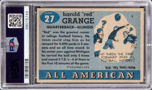 1955 Topps All-American Red Grange #27 Signed Football Card PSA 6 Auto 9 POP 2 - NFL Autographed Football Cards