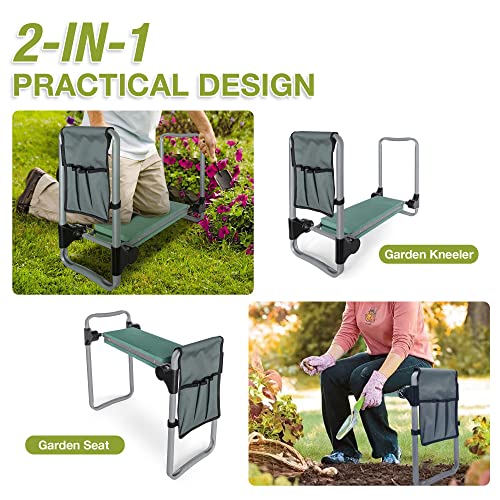 Gardening Seat Garden Kneeler and Seat Workbench Gardening Workseats Foldable Garden Seat Bench with Soft EVA Kneeling Pad for Gardening Tool Bag 2 in1 PRESS FOLDING Waterproof Gardening Gifts 330lbs