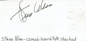 steve allen comedy legend talk show host signed 3×5 index card with jsa coa