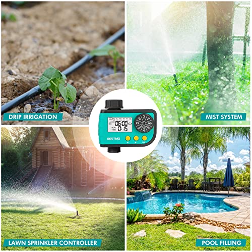 RESTMO Water Timer, 7 Day Programmable Sprinkler Timer, Digital Hose Timer with 4 Separate Program, Ideal for Garden Lawn & Outdoor Plant Watering and Drip Irrigation System, Automatic/Manual Control