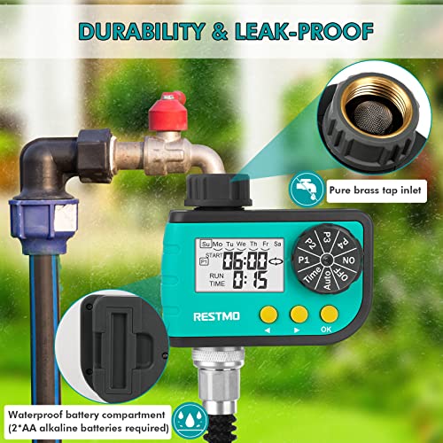 RESTMO Water Timer, 7 Day Programmable Sprinkler Timer, Digital Hose Timer with 4 Separate Program, Ideal for Garden Lawn & Outdoor Plant Watering and Drip Irrigation System, Automatic/Manual Control