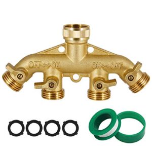 lifynste 4 way brass hose splitter, 3/4″ heavy-duty brass garden hose splitter, garden hose adapter connector